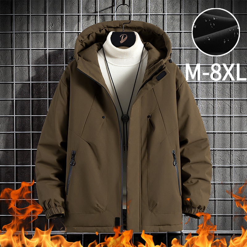 M-8XL Autumn Winter Men's Hooded Jacket Warm Cold-Proof Windproof ...
