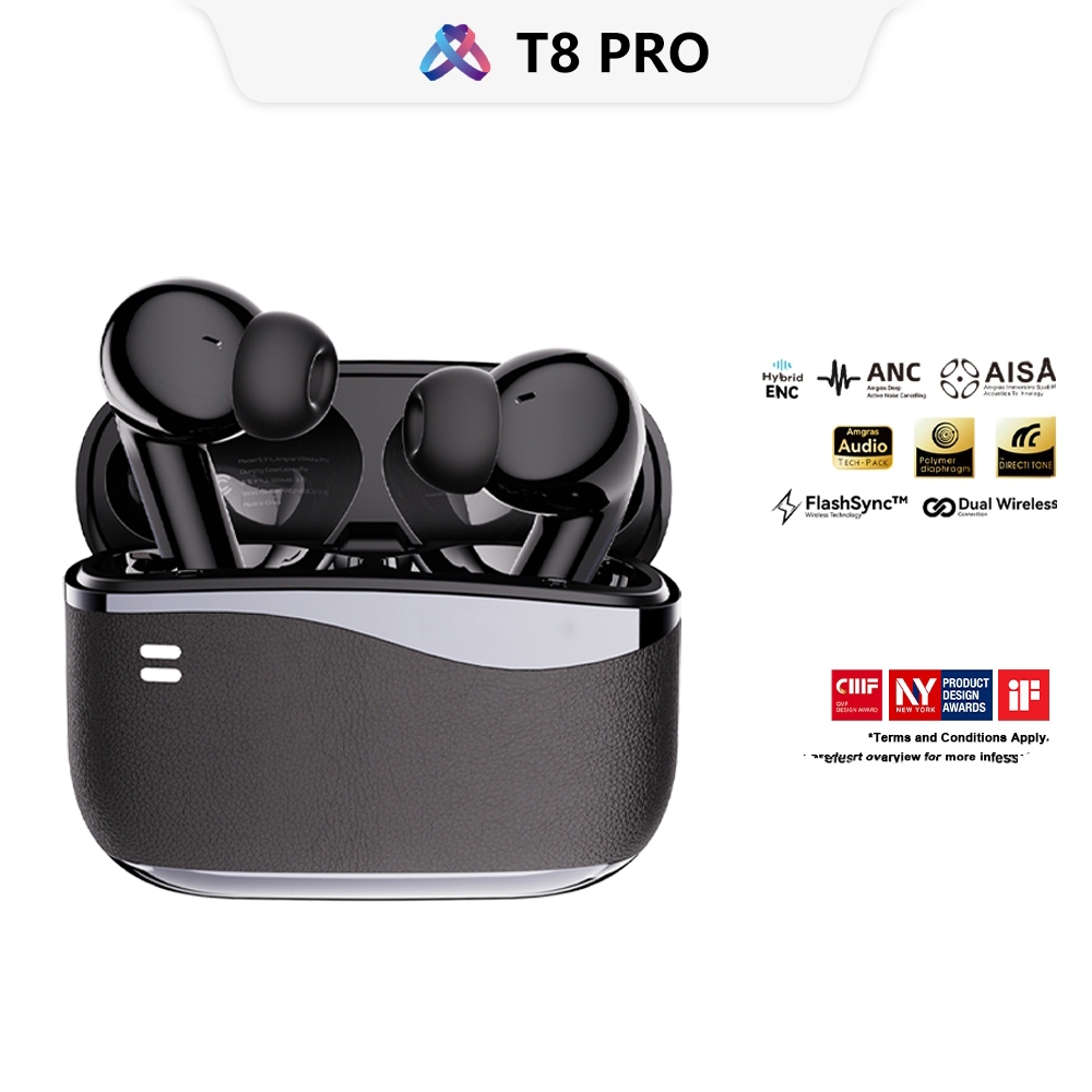 Amgrass T8 PRO+ Wireless Bluetooth Earphones 2.4GHz Dongle In Ear ANC ...