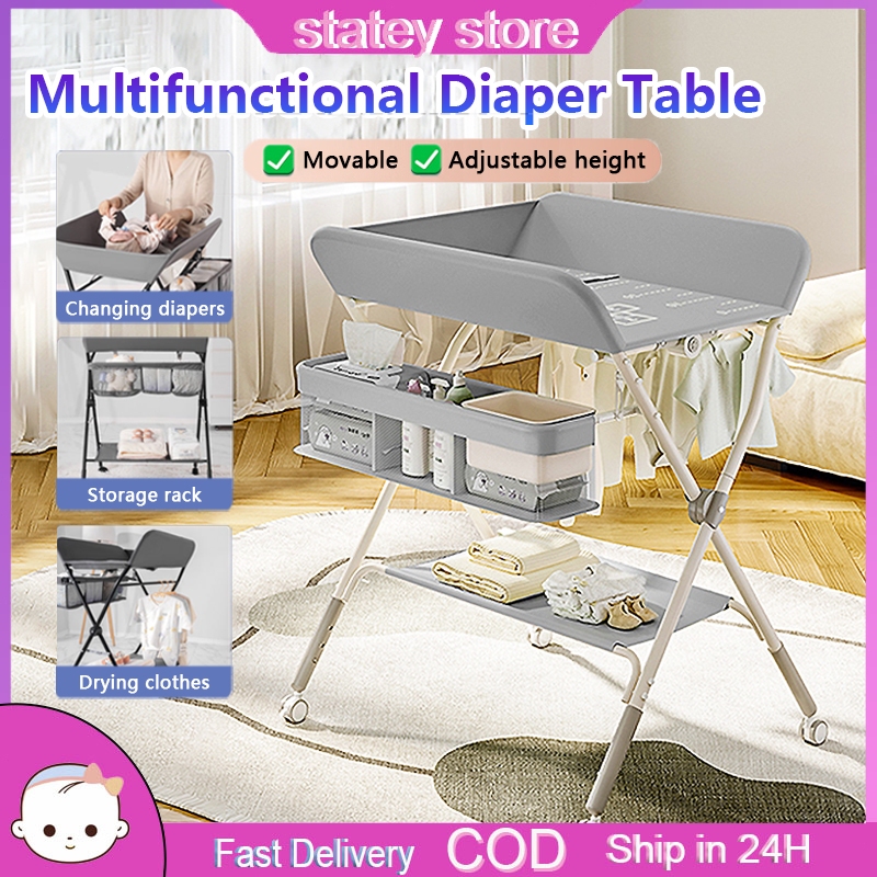 Baby Diaper Table Foldable With Wheel Height-adjustable Multifunctional ...