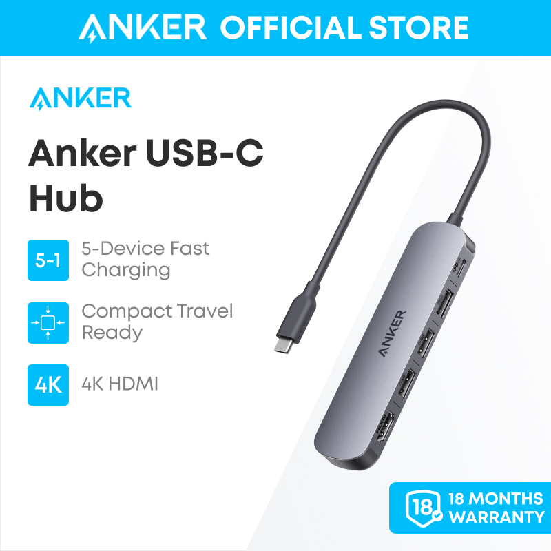 Anker USB C Hub, 5-in-1 USB Hub for Laptops, 4K HDMI Multiport Adapter ...