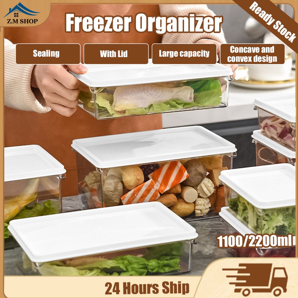 1100/2200ml Freezer Storage Box with Lid Transparent Food Storage ...