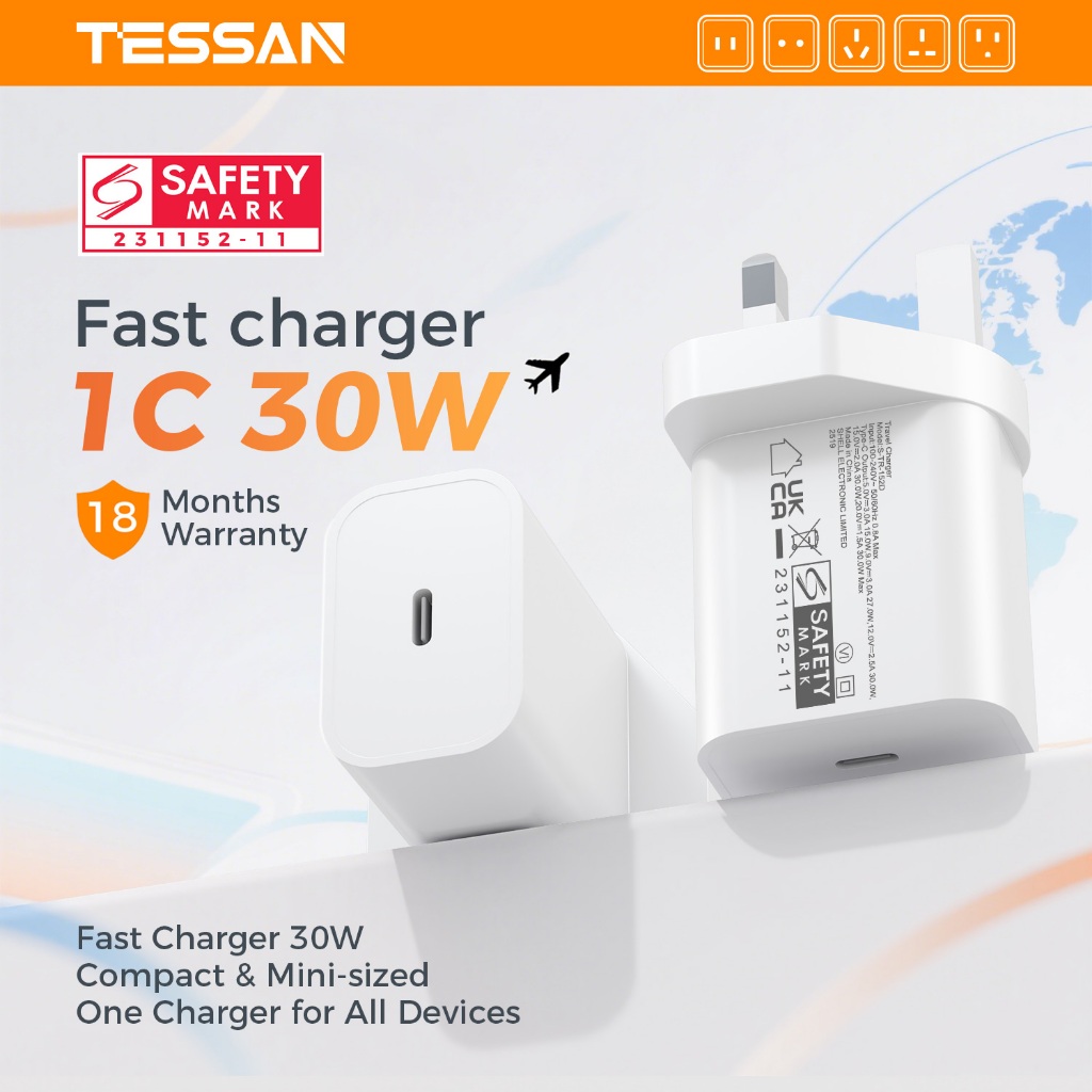 TESSAN 30W PD Fast Charging with USB C Type C Charger Quick Charger ...