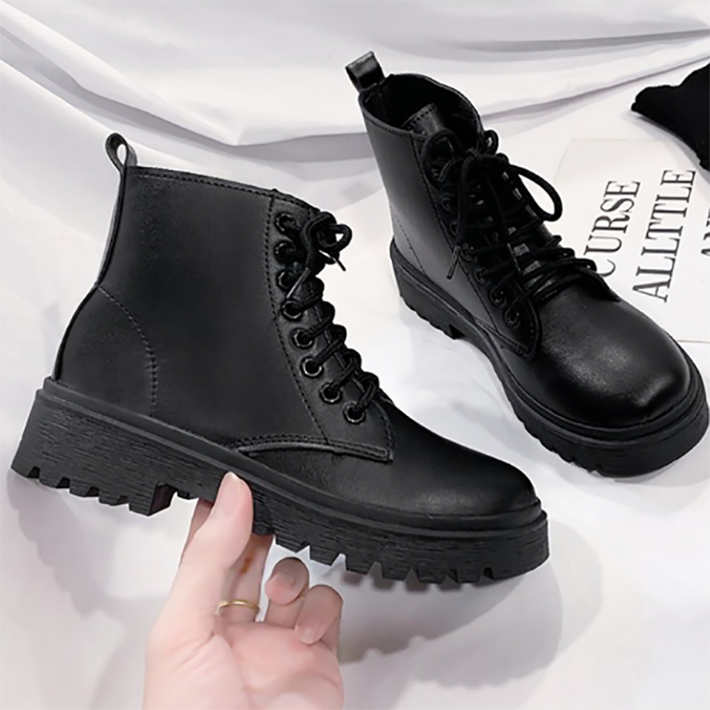 Women's Short Boots - Sizes 35-43, Black with Side Zipper & Front Strap ...