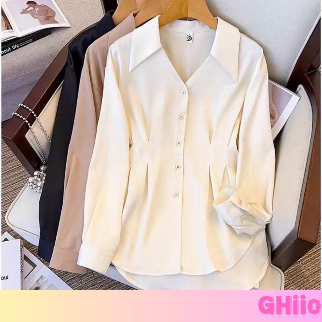 💖GHIIO💖 [ready stock in Malaysia] Blouse Women Long Sleeve Slim-Fit ...
