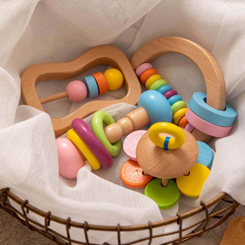 Wooden Rattle Four-Piece Set Orff Musical Instrument Hand-Grabbing ...