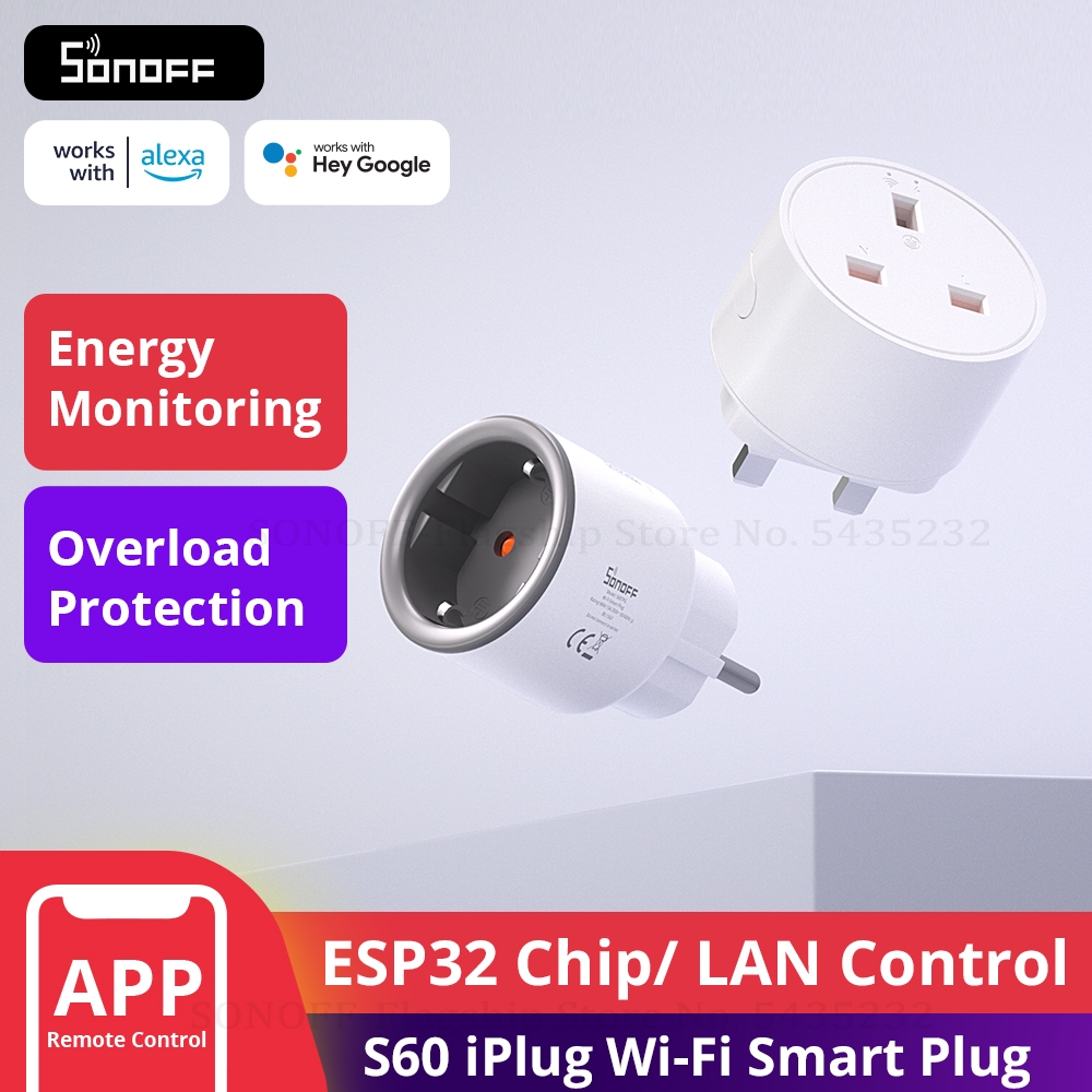 SONOFF S60 EU/UK WiFi Smart Plug with Power Monitor Outlet Smart Socket ...
