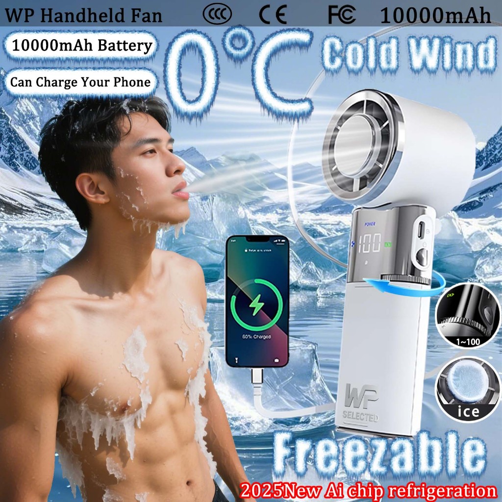 🧊0°C super cold wind🧊10000mAh Handheld Fan Portable Turbo Kipas berdiri ...