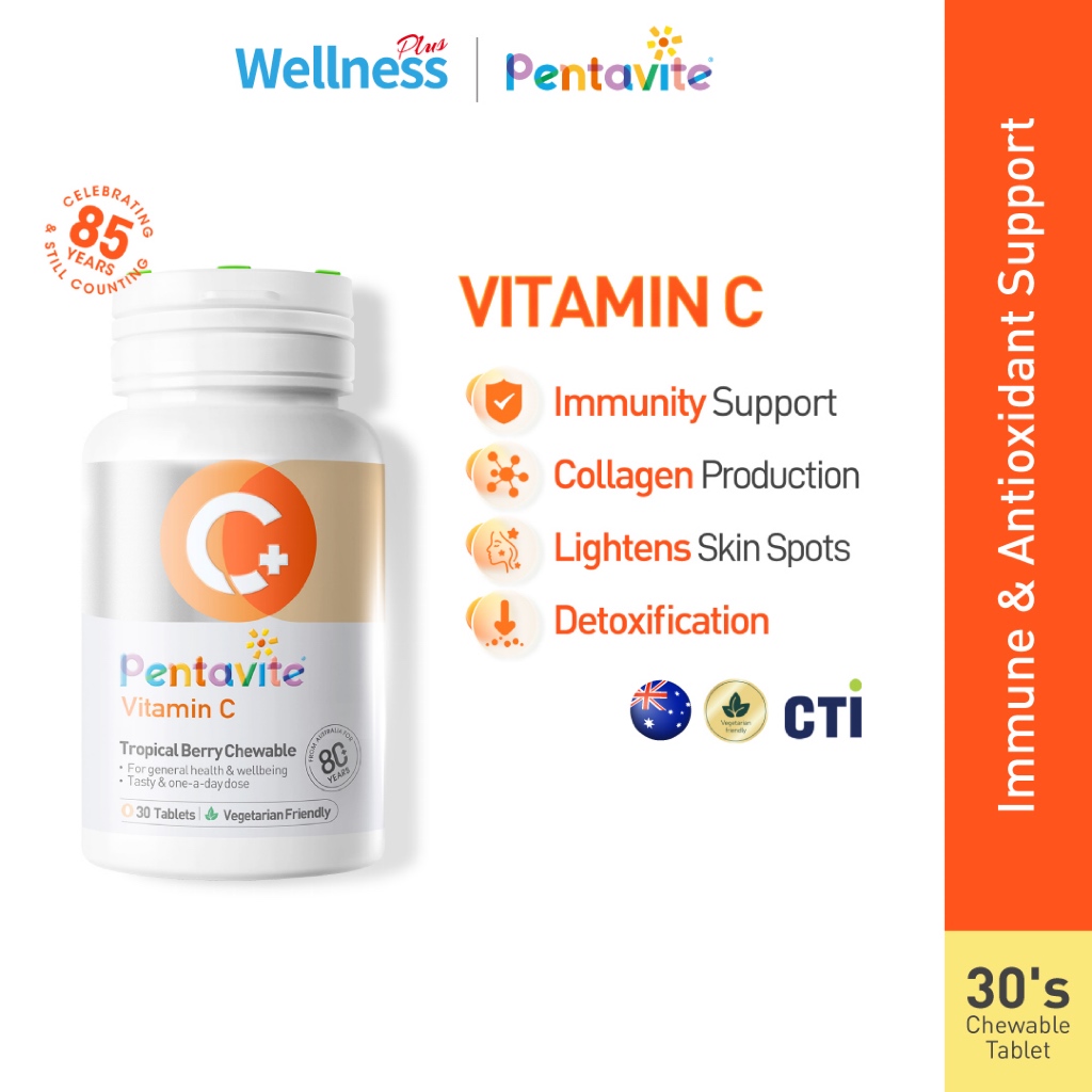 Pentavite Vitamin C (Tropical Berry) 30 Chewable Tablets Vitamin Kunyah ...