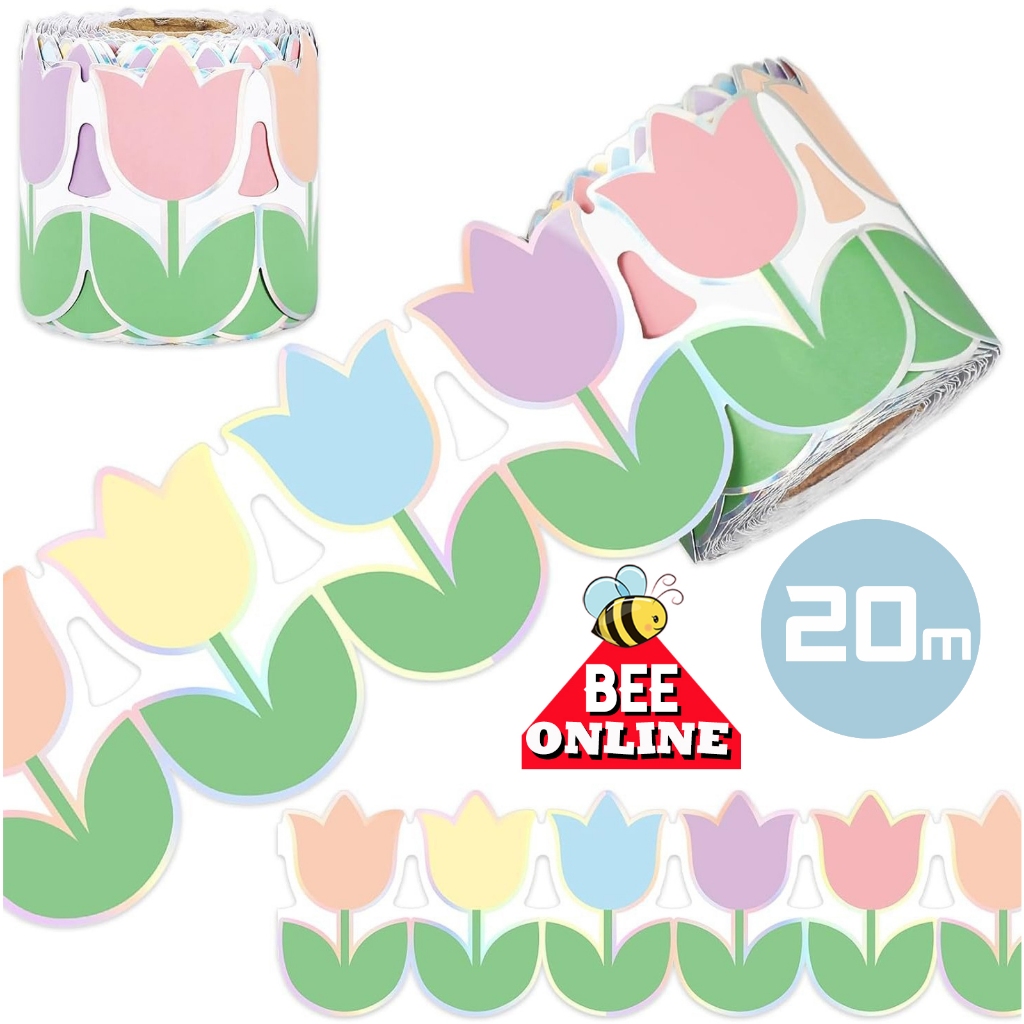 Bulletin Boards Border Decal 1 Roll 20M Pastel Tulip Border Sticker for ...