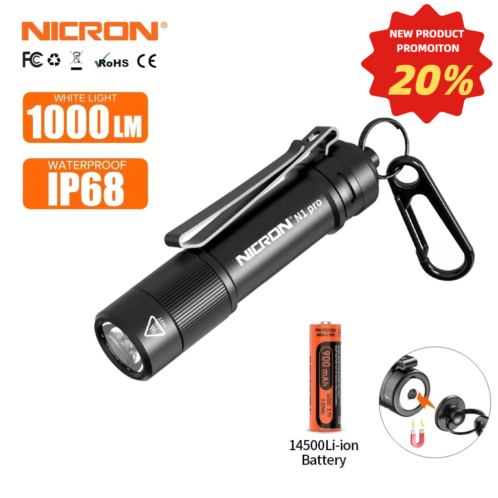 NICRON N1pro EDC Flashlight,1000 Lumens Rechargeable Flashlights 6 ...