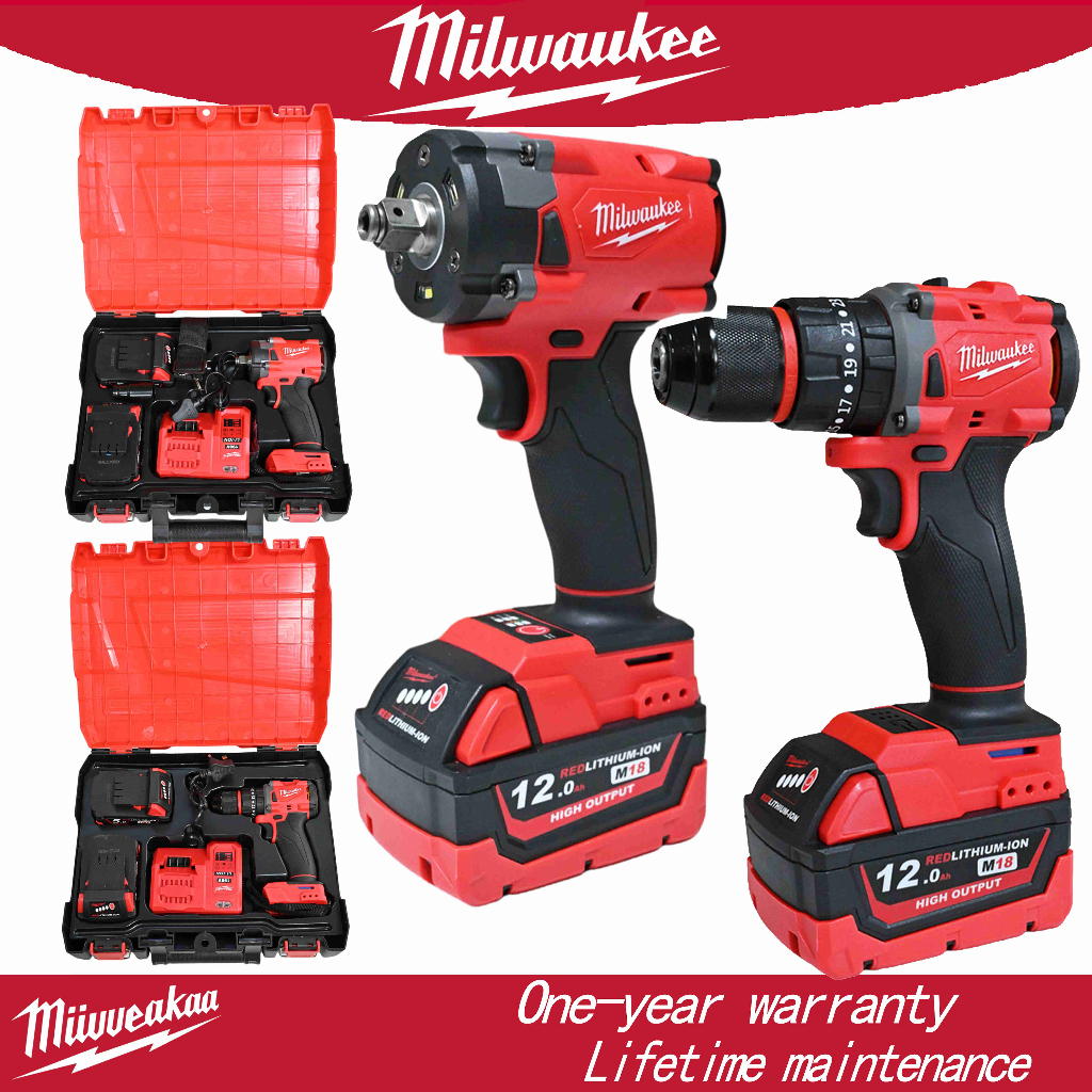 Milwaukee brushless impact wrench and impact drill set with large ...