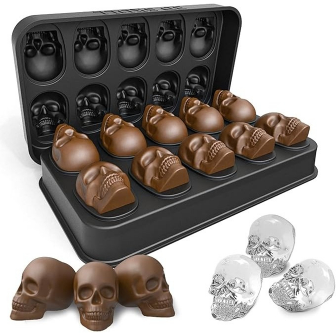 Skull Ice Cube Mold 3D (10-Cavity) - Skeleton Head Silicone Mold with ...
