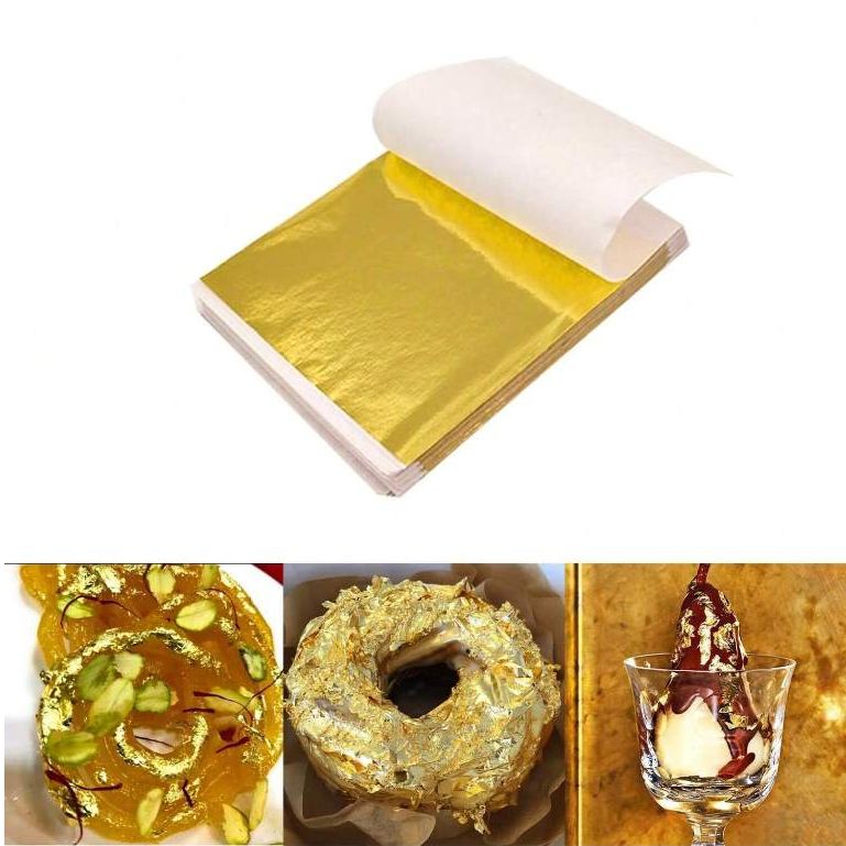 24K Gold Foil Sheets Gold Leaf for Cake Decoration, Steak, Cooking ...