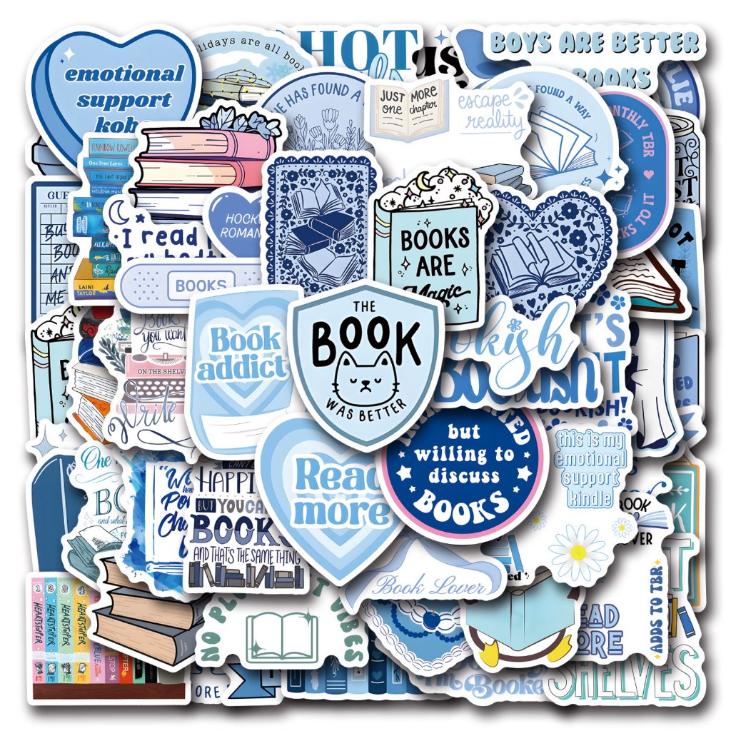 57PCS Blue Bookish Stickers Waterproof Decals for Laptop Ebook Reader ...