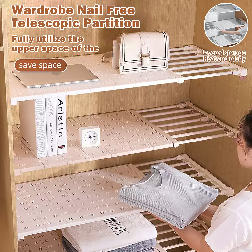 Wardrobe Organizers Retractable Storage Storage Rack Nail-free Wardrobe ...