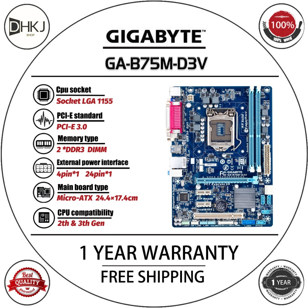USED GIGABYTE GA-B75M-D3V Desktop Motherboard B75 Socket LGA 1155 i3 i5 ...