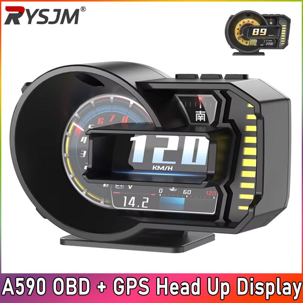 A590 Car OBD GPS HUD Meter Digital OBD2 Scanner Alarm Display ...