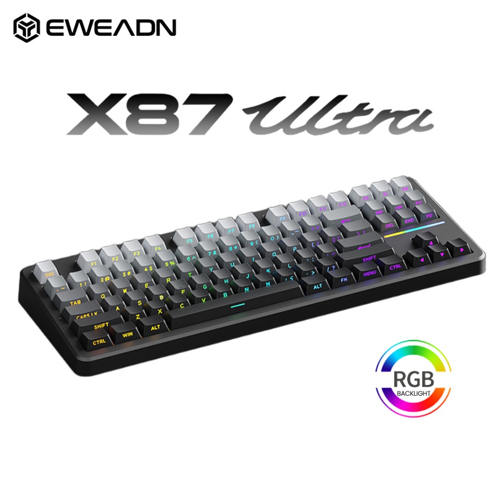 EWEADN X87Ultra Triple-Mode Wireless Keyboard With RGB Backlighting Rechargeable Ergonomic ...