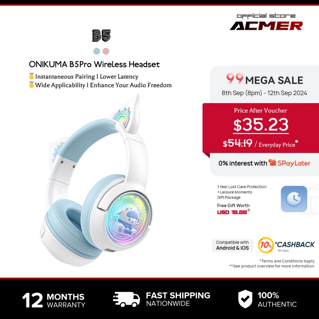 ONIKUMA B5Pro Wireless Headset HiFi Stereo Sound Bluetooth Gaming Headphones HD Noise Reduction ...