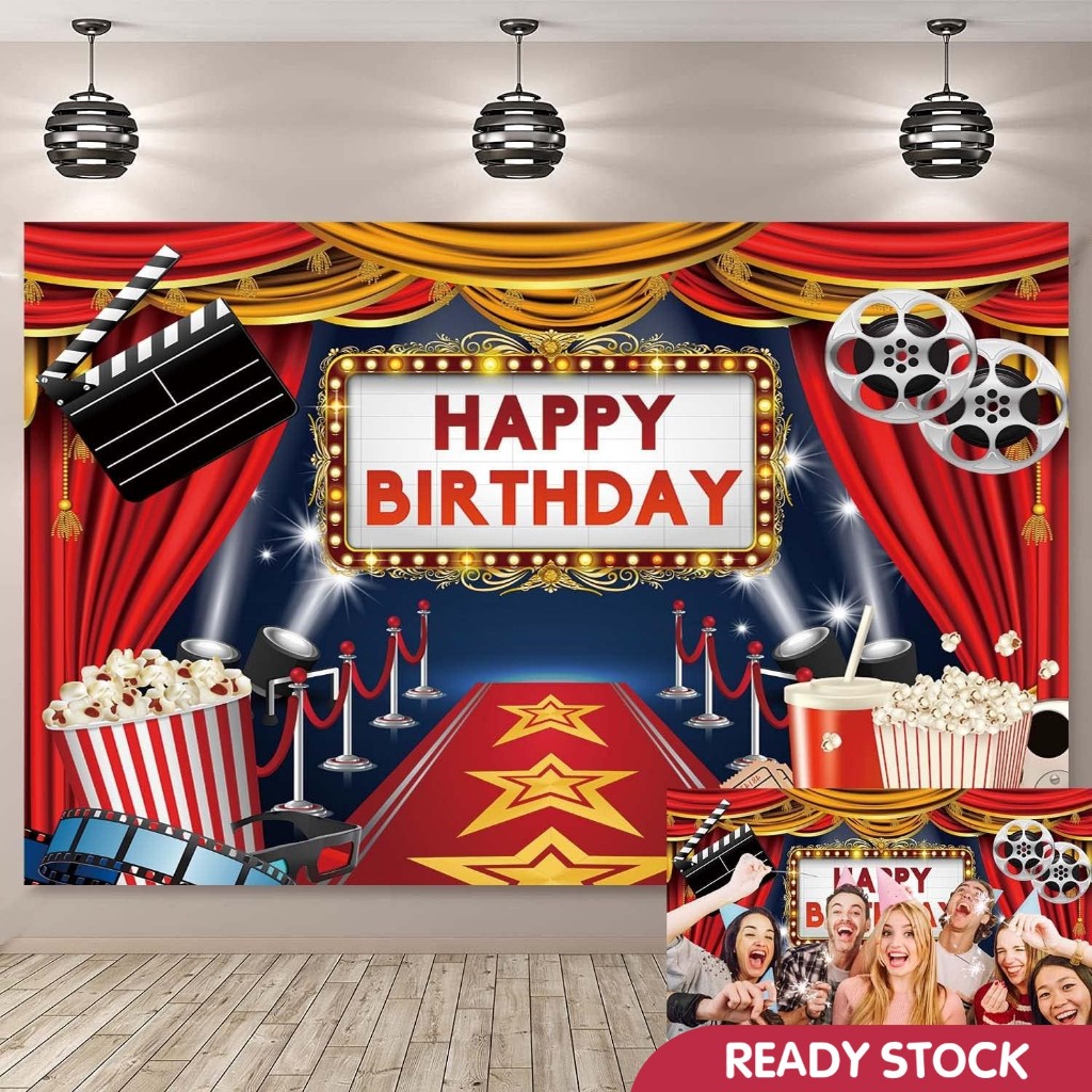 8x6FT Birthday Backdrop Movie Night Party Decoration Supplies Red ...