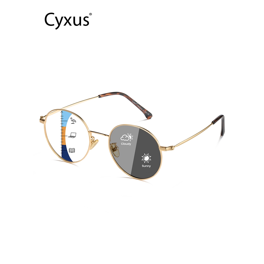 Cyxus Photochromic Multifocal Blue Light Blocking Reading Glasses Round ...