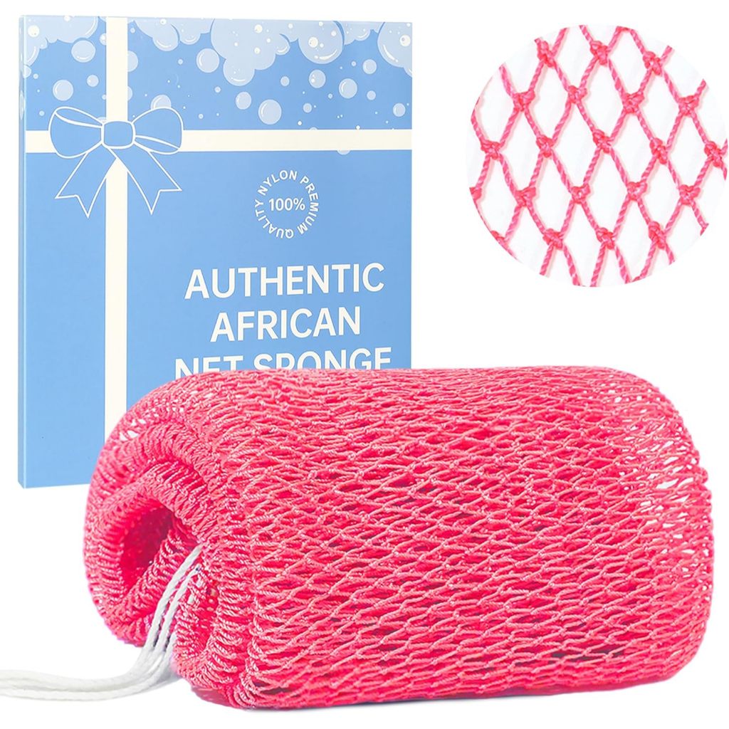 African Net Sponge with Drawstring, Exfoliating Bath Wash Cloth, Long ...