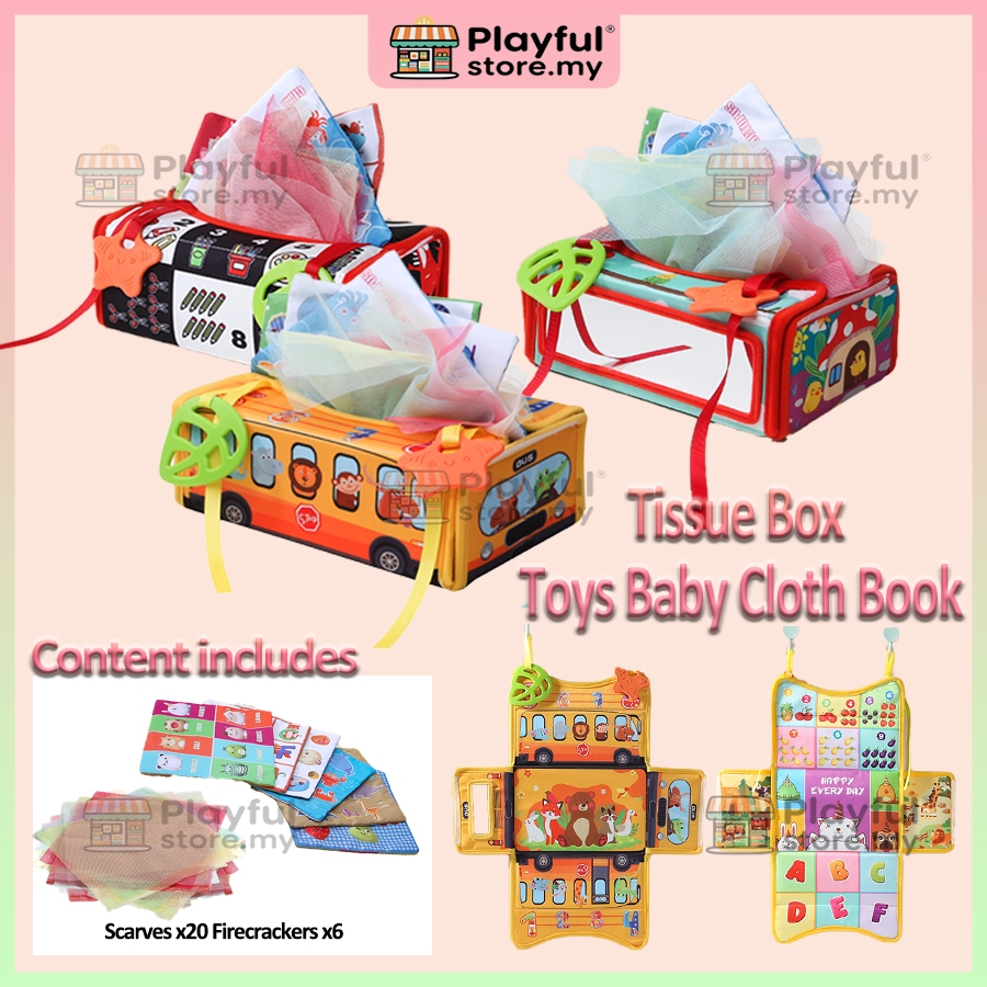 Tissue Box Toys Baby Cloth Book Mainan Bayi Holder Sensory Montessori ...