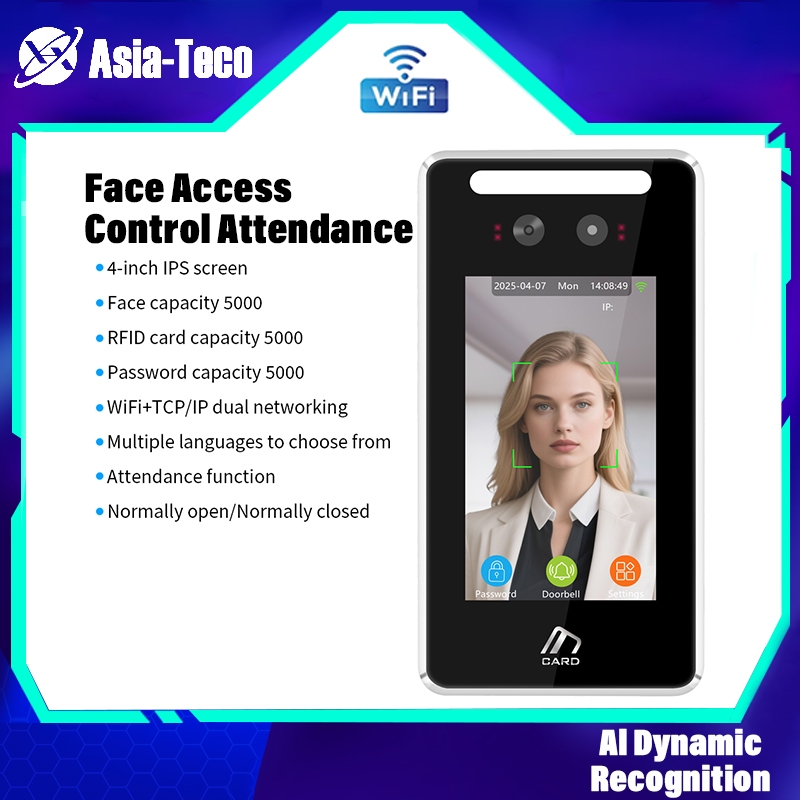 4in TCP/IP Wifi Dynamic Face Time Attendance Access Control Biometric ...