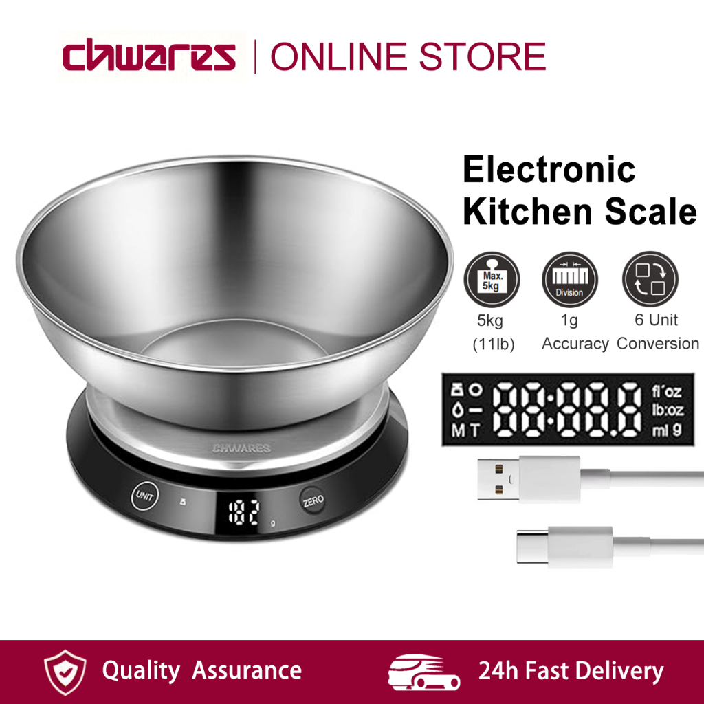 CHWARES by Camry 5kg/1g Rechargeable Digital Kitchen Scale Food Scale ...