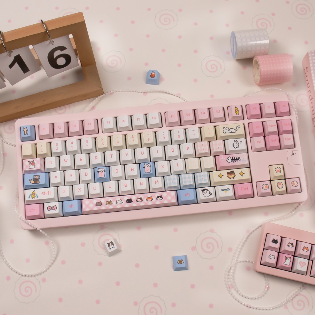 Pixel Cat Keycaps PBT cherry profile Emojis Keycap set for Mechanical ...