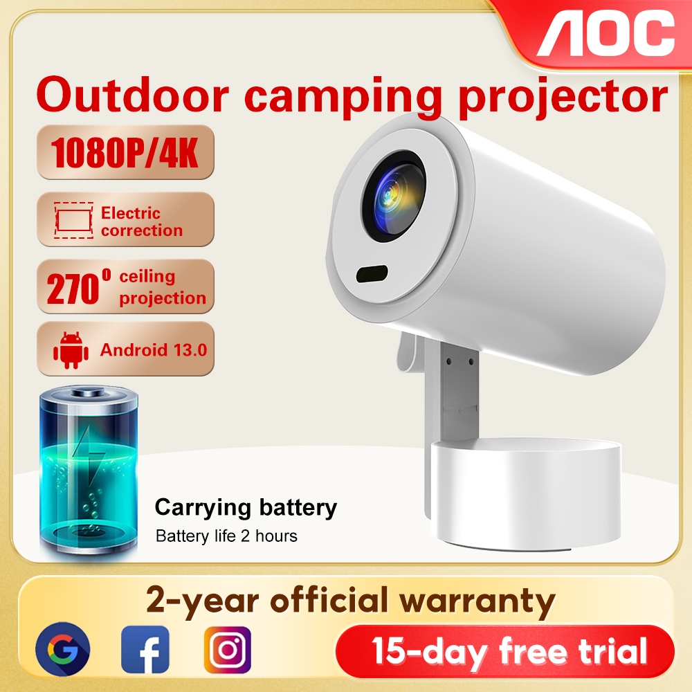 AOC R3 Outdoor 4K Projector | Built-in Battery, 1080P/4K, Android 13 ...