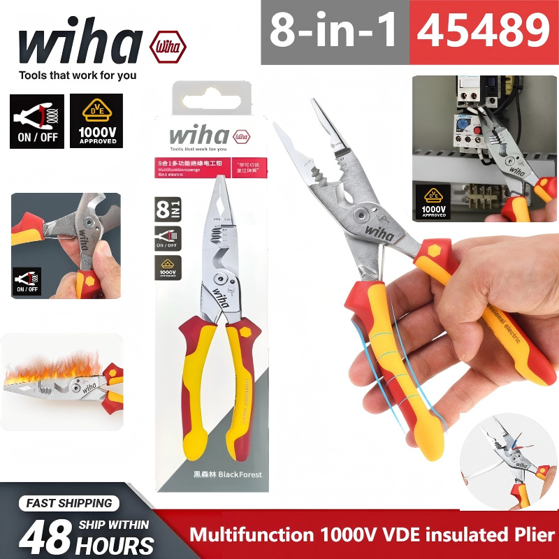 Wiha 45489 Multifunctional Electrician Pliers 8 in 1 Insulated Wire ...