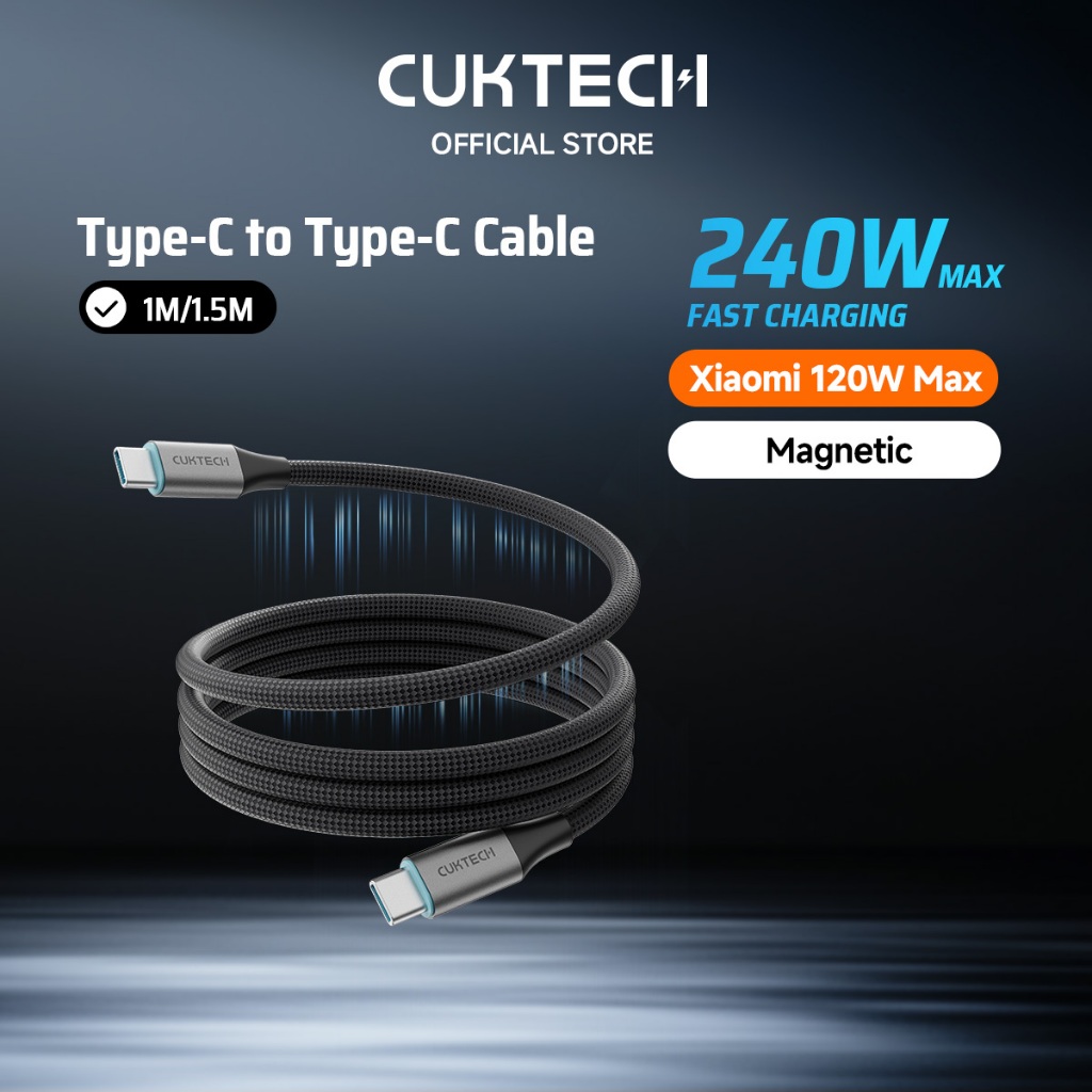 CUKTECH 240W 6A Braided Magnetic Cable Type-C to Type-C Fast Charging ...