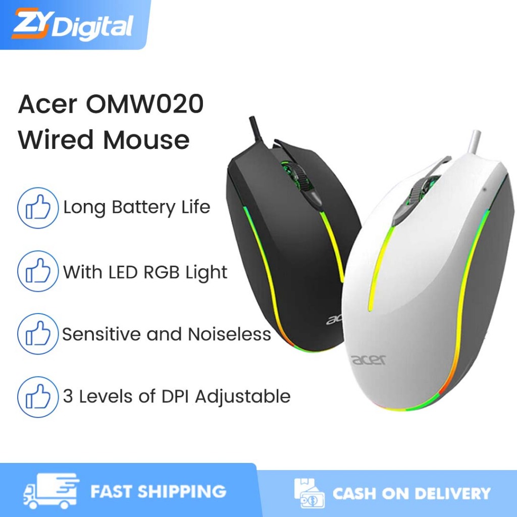 Acer Wired Gaming Mouse LED RGB Ergonomic Optical Mice Silent Click for ...