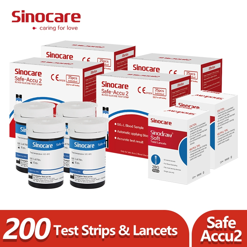 Sinocare Safe-Accu2 Blood Glucose Test Strips 200 Pcs and 200 Pcs ...