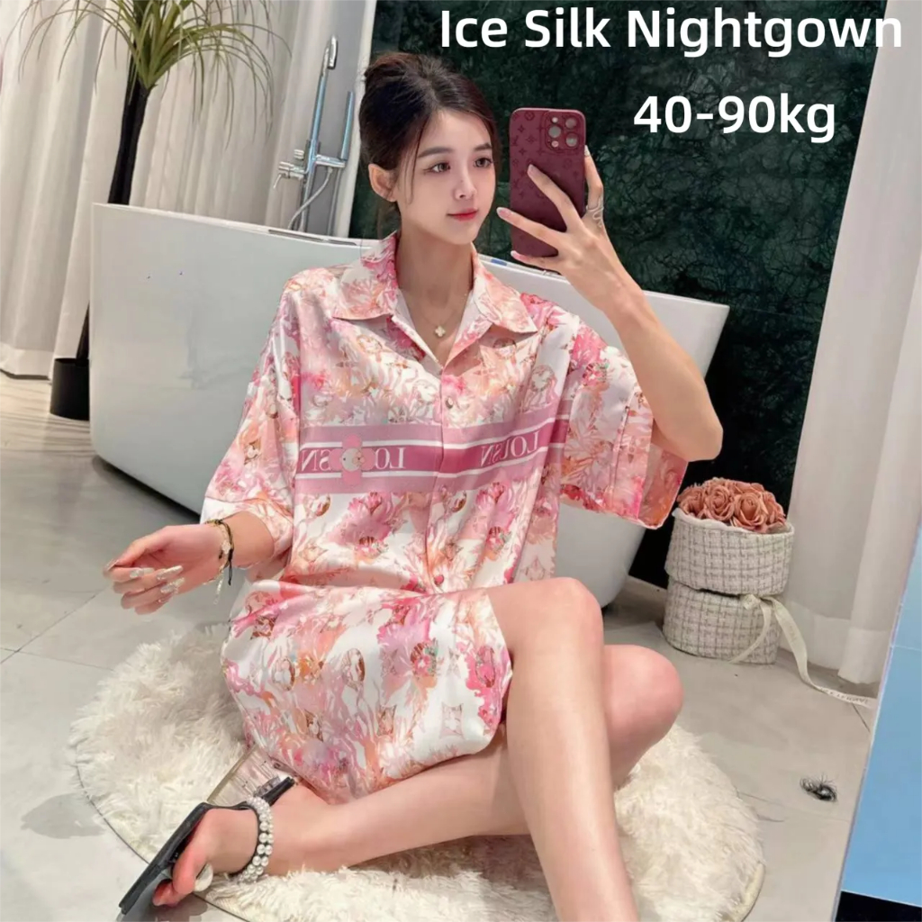 Ice Silk Nightdress - Boyfriend Style Summer Pajama Set Trendy ...