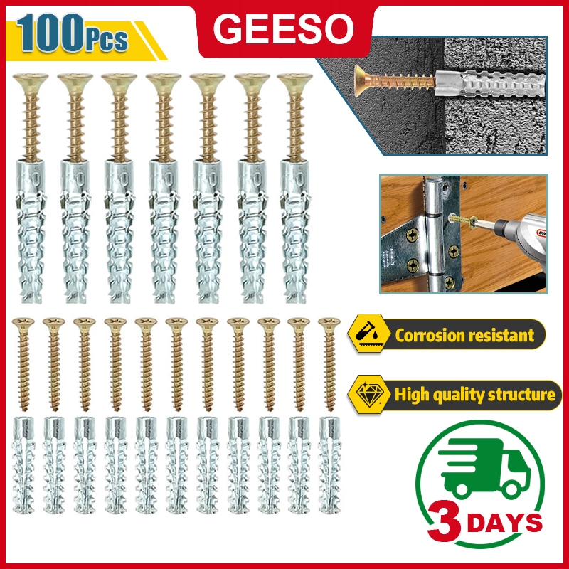 GEESO 100 Sets Steel Expansion Tube Pipe Self Tapping Screw Drilling ...