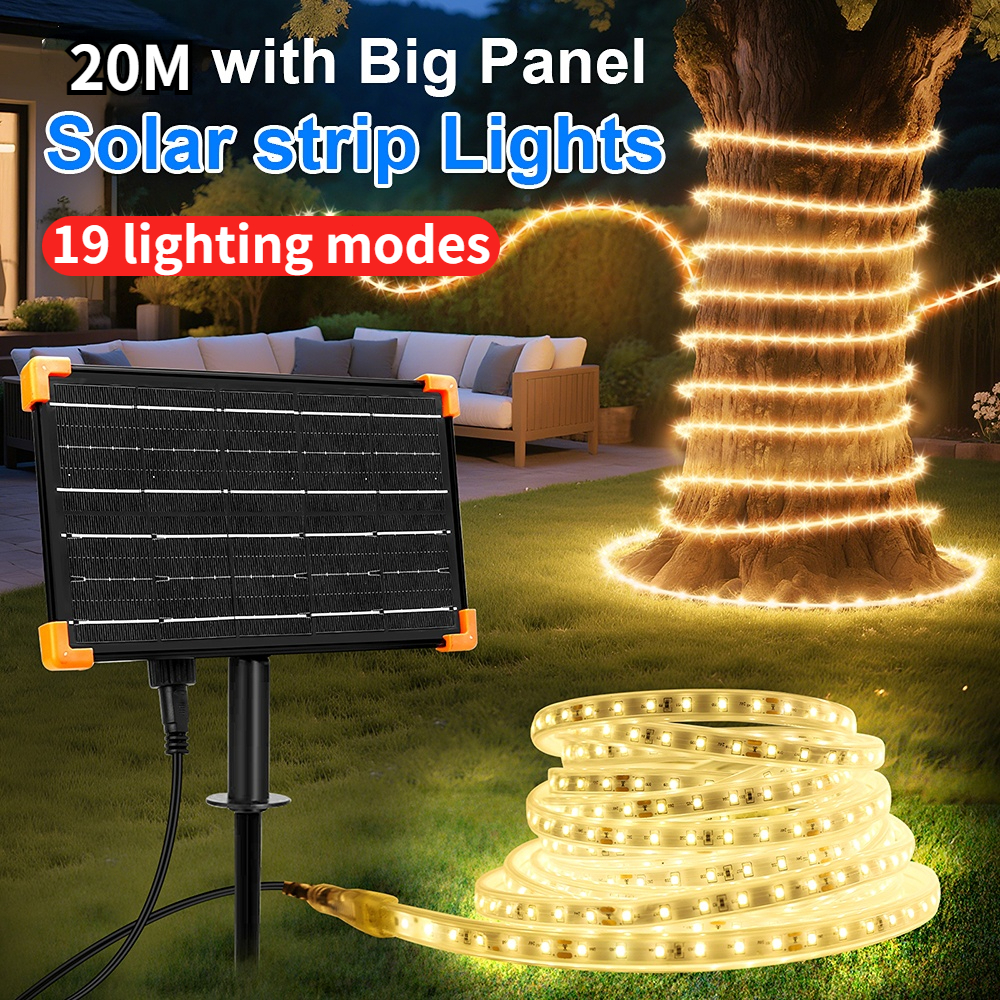 20M Solar Strip Lights LED Outdoor with Adhesive backing Waterproof 19 ...