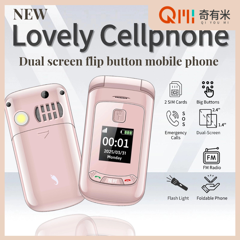 New dual screen flip button mobile phone（Flip phone, button elderly ...