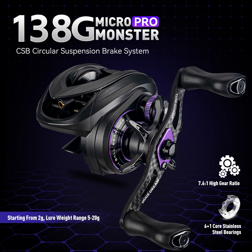 Kingdom MICRO MONSTER PRO Casting Fishing Reel 138g 7.6:1 Gear Ratio 6 ...