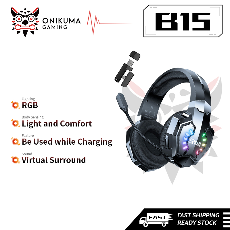 【ONIKUMA B15】Wired/2.4G/Bluetooth Game Headset/HiFi Stereo Dynamic RBG ...