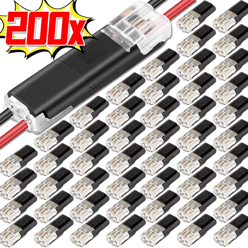 200Pcs 2 Pin Way Plug Electrical Connectors with Locking Buckle Push-in ...