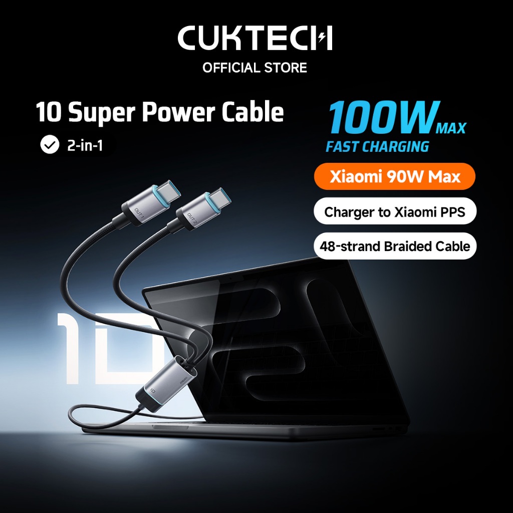 CUKTECH 100W Max 2 in 1 Type-C to Type-C+Type-C Fast Charging Cable ...
