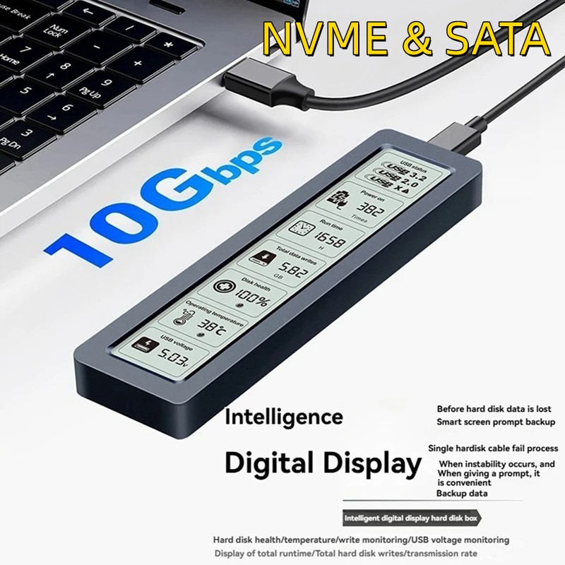 M2 SSD Case NVMe SATA Dual Protocol 10Gbps With Display Screen ...