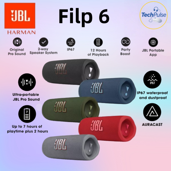 JBL Flip 6 Portable Bluetooth Speaker - IP67 Waterproof, 12H Playtime ...