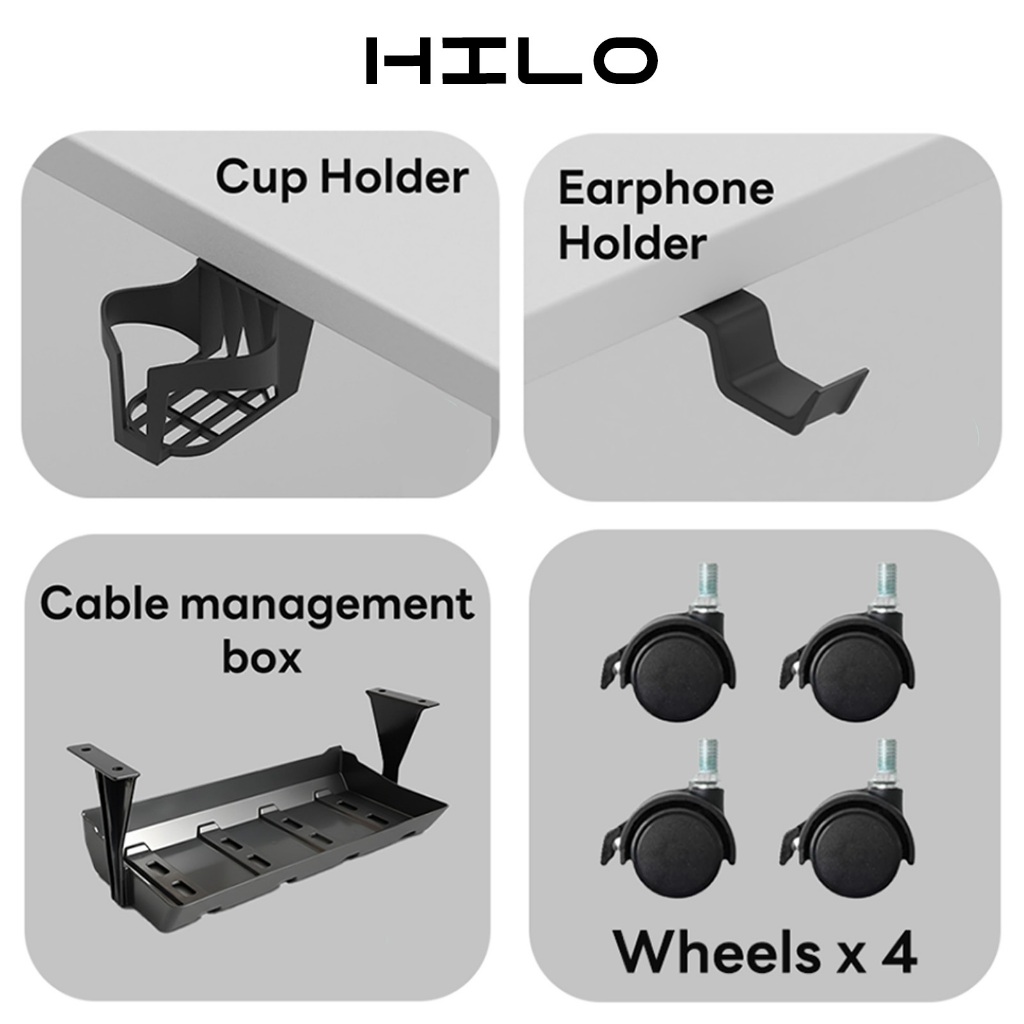 HILO DESK Brake swivel casters, cable management box with headphone ...