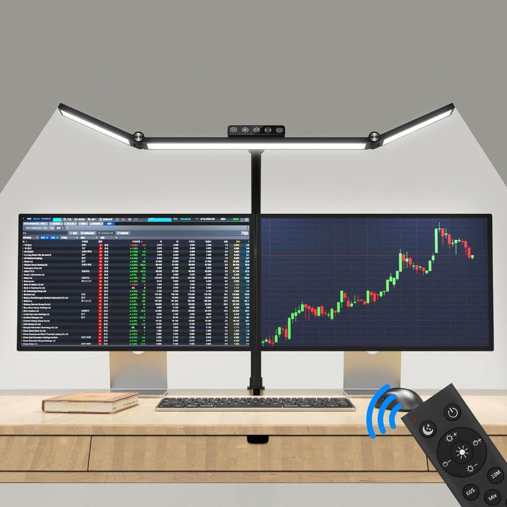 Puiza Architect Lamp with Clamp Double Head Computer Monitor Gooseneck ...