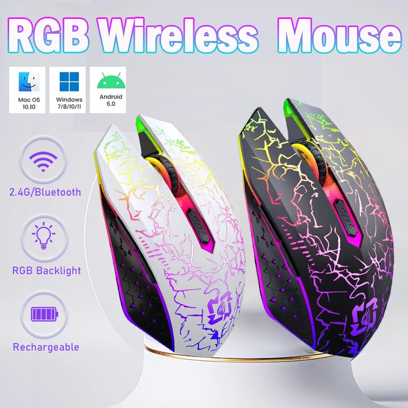 RGB Color 2.4G Wireless Mouse Bluetooth 5.2 Mouse Dual Mode Gaming ...
