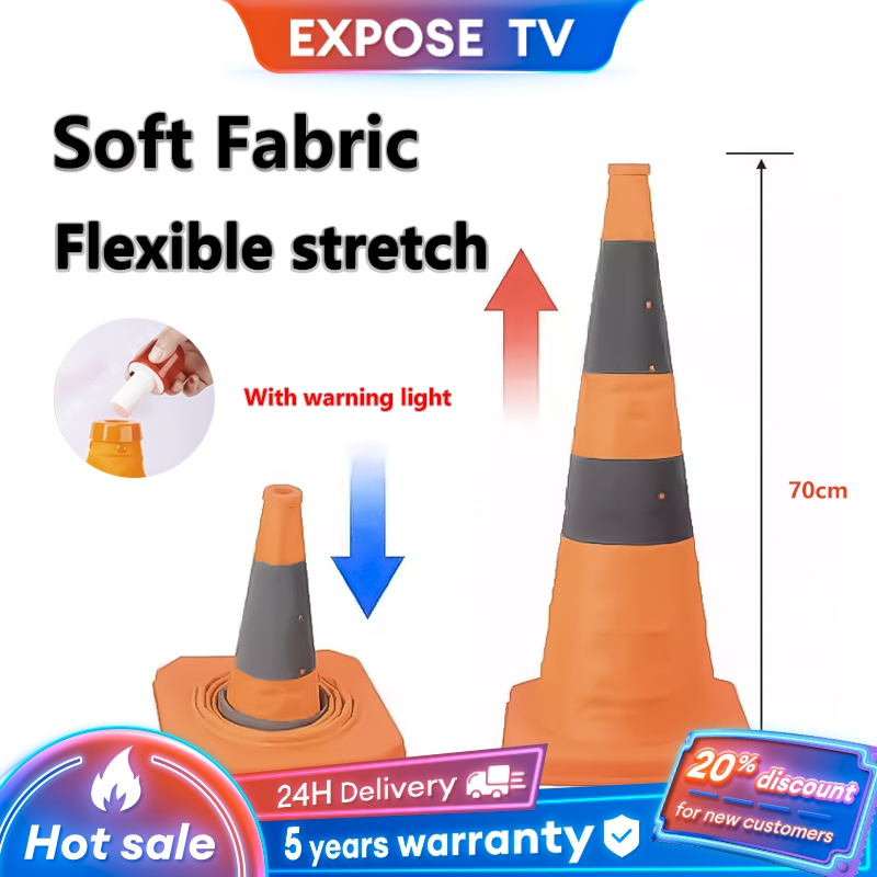 Foldable Safety Security Traffic Cone with Warning Light Telescopic ...