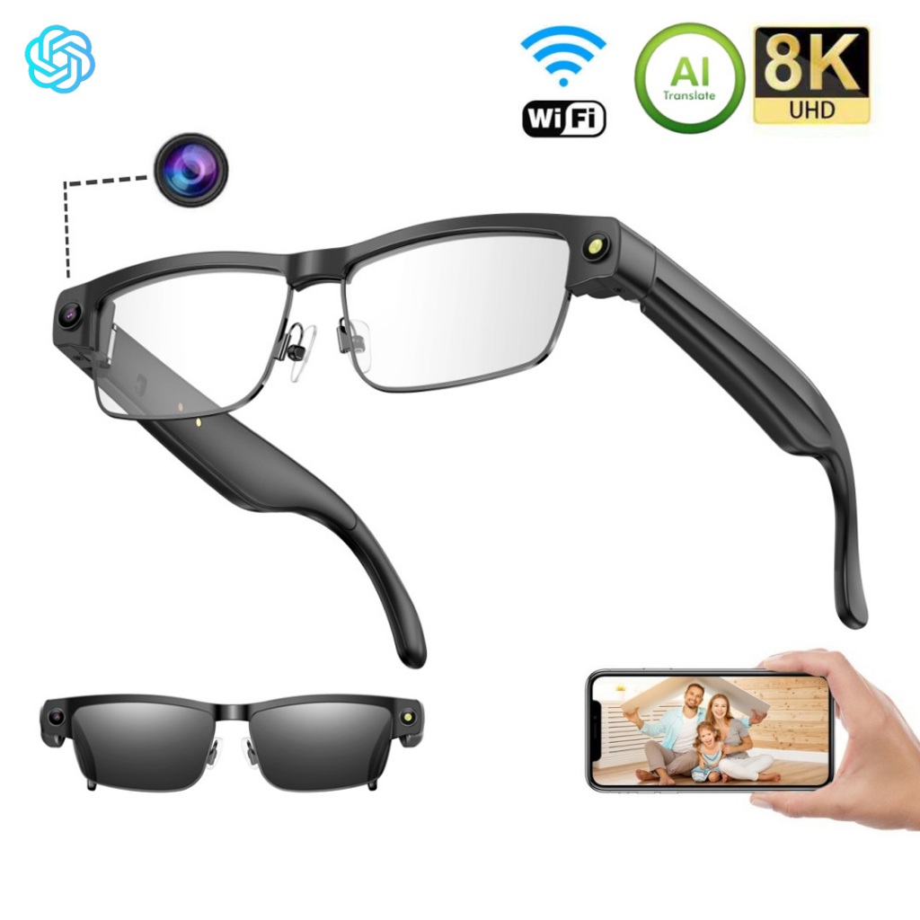 Chat GPT L802 AI Smart Glasses 8MP HD Camera Voice Assistant Real-Time ...